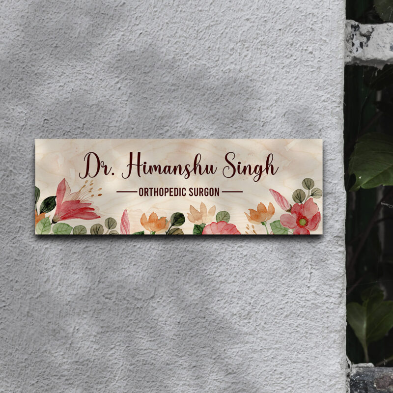 Floral Professional Name Plate Design | Personalized | 12x4 Inches ...