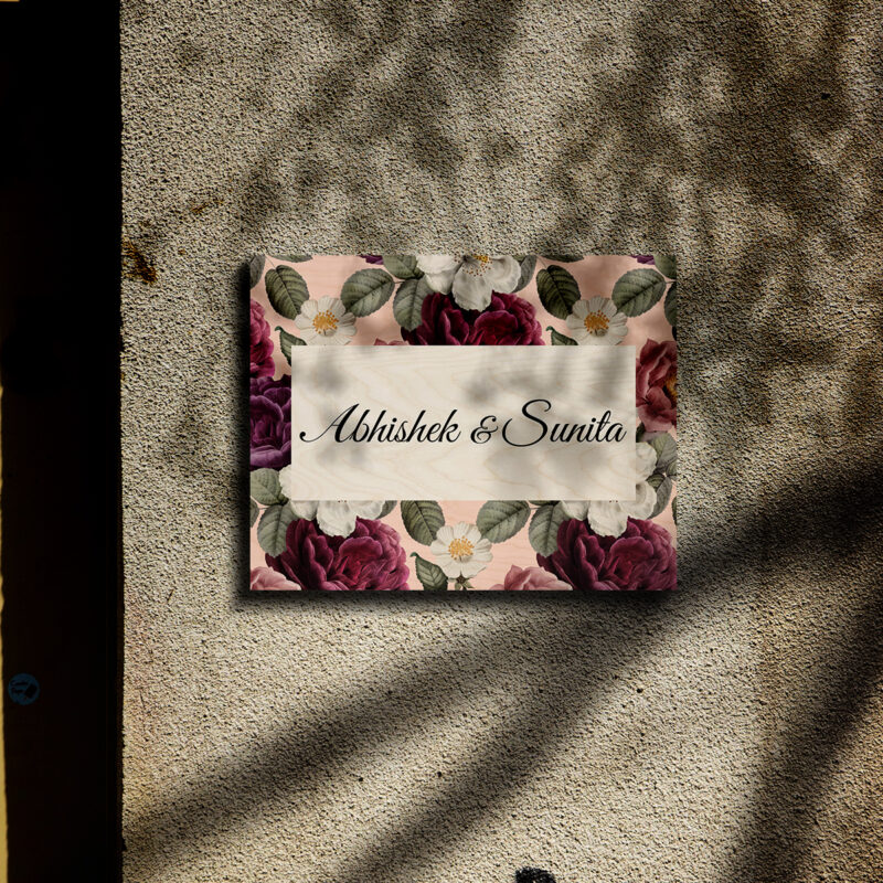 Wooden Red Flower Name Plate| Personalized - Sblossom