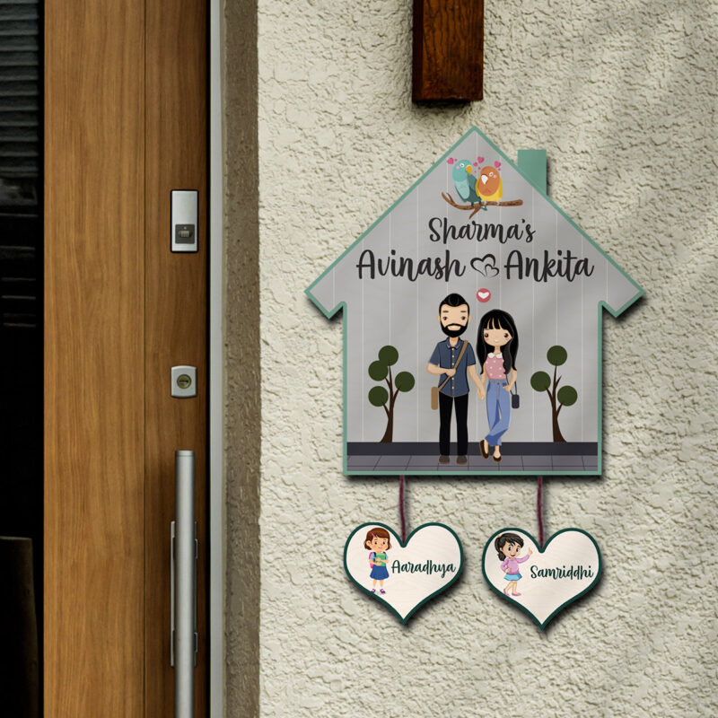 Personalized | Hut Design Name plate With Two Kids - Sblossom