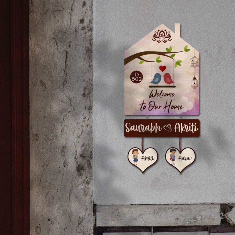 Personalized | Colorful Wooden Name Plate with Two Kids - Sblossom