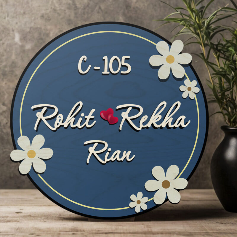 Personalized | Daisy Circle Wooden Nameplate with 3d Acrylic letter ...
