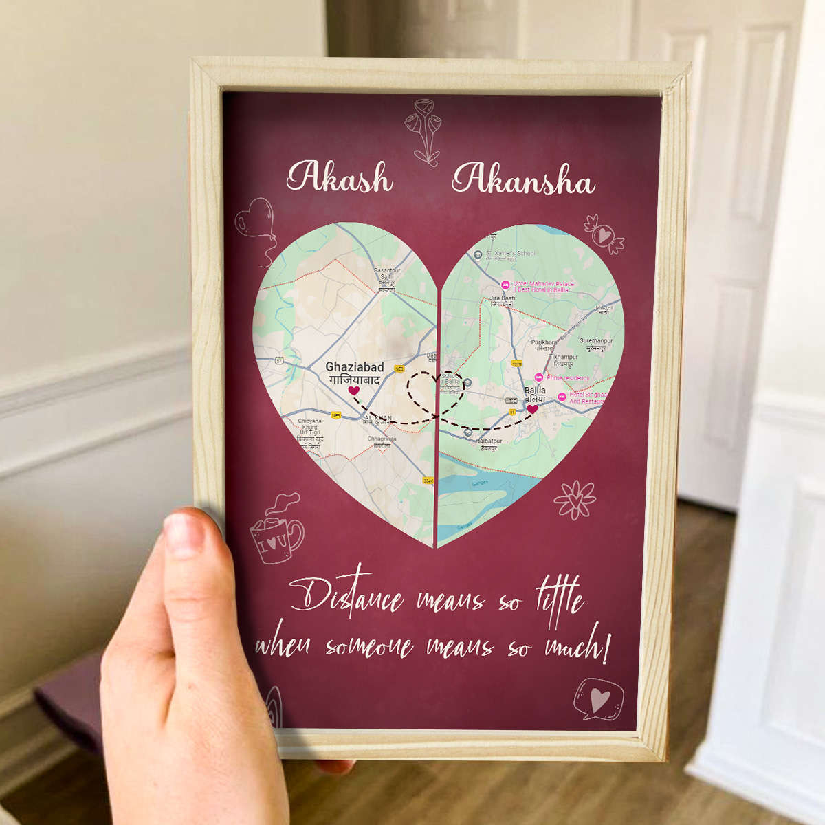 Long Distance Love Map | Personalized | 12x8 Inch - Sblossom